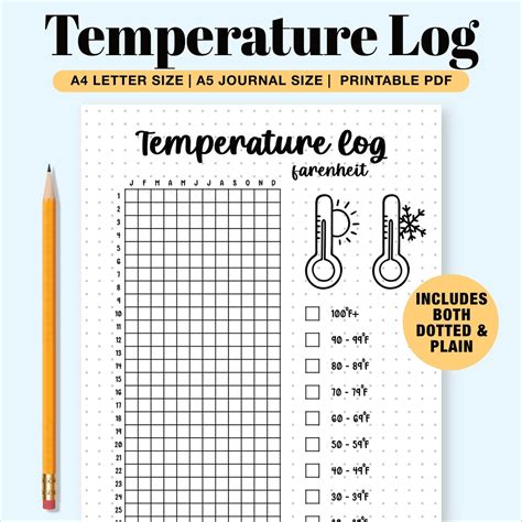 Yearly Temperature Log Temperature Tracker Journal Page Planner Page Weather Tracker Weather Log