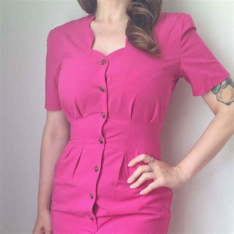 1980s Hot Pink Sweetheart Pencil Dress 80s Does 40s Gem