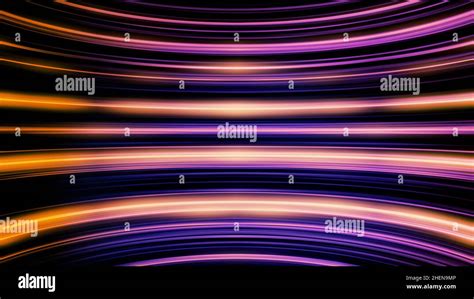 Abstract Futuristic Orange And Purple Neon Bended Lines Shimmering On Black Background Motion