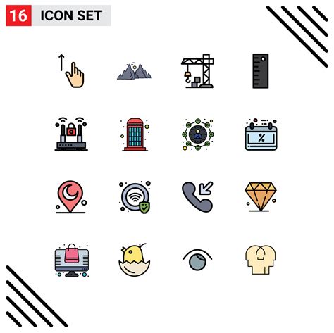Set Of 16 Vector Flat Color Filled Lines On Grid For Internet Ruler