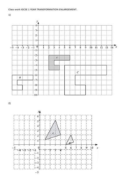Class Work Igcse 1 Year Transformation Enlargement Activity Sheet Pdf