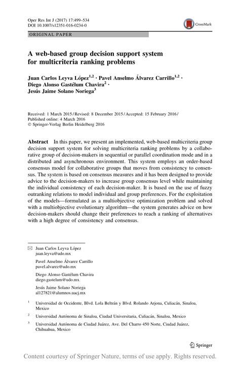 A Web Based Group Decision Support System For Multicriteria Ranking Problems Request Pdf