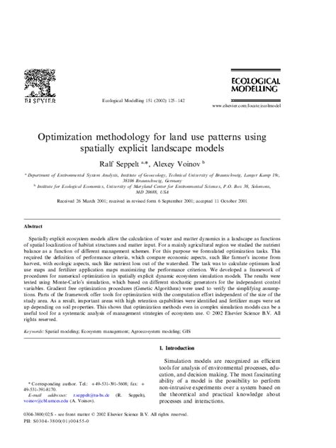 Pdf Optimization Methodology For Land Use Patterns Using Spatially Explicit Landscape Models