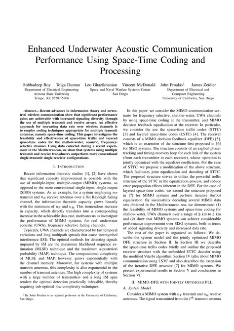 Pdf Enhanced Underwater Acoustic Communication Performance Using