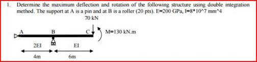 solved 1 determine the maximum deflection and rotation of
