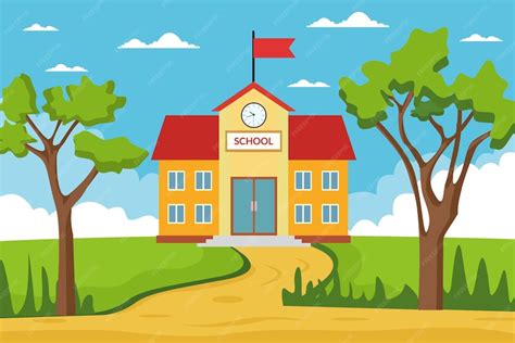 Premium Vector School Building Nature Scene A Scene Of School