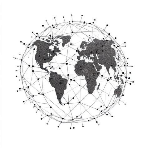 Global Network Connection World Map Abstract Art Isolated On A White Background Stock