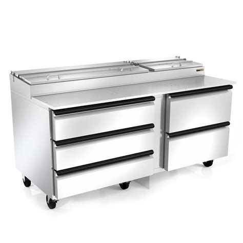 Prep Table 72 115v60hz1ph 5 Drawer 5 Heavy Duty Casters Three Locking Tri Fold Lid
