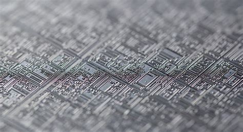 Extreme Macro Close Up Of Complex Integrated Circuit Patterns Etched
