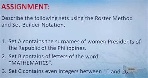 Assignment Describe The Following Sets Using The Roster Method And Set
