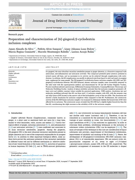 2020 Silva Et Al 6 Gingerol β Cyclodextrin Download Free Pdf High Performance Liquid