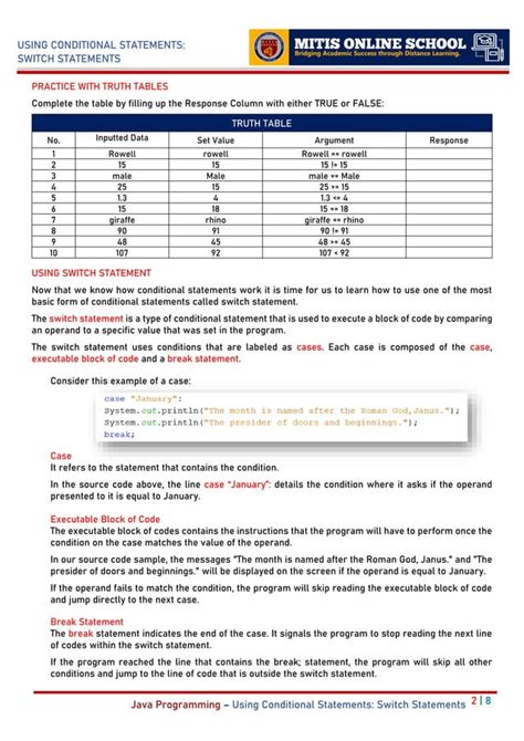 Java Programming Conditional Statements Switchpdf