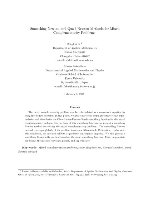 Pdf Smoothing Newton And Quasi Newton Methods For Mixed