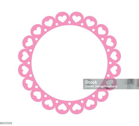 원형 가리비 프레임 가리비 모양의 가장자리 둥근 모양 간단한 라벨 스티커 형태 플라워 실루엣 레이스 프레임 귀여운 빈티지 프릴 장식을 반복 합니다 흰색 배경에 격리된 벡터