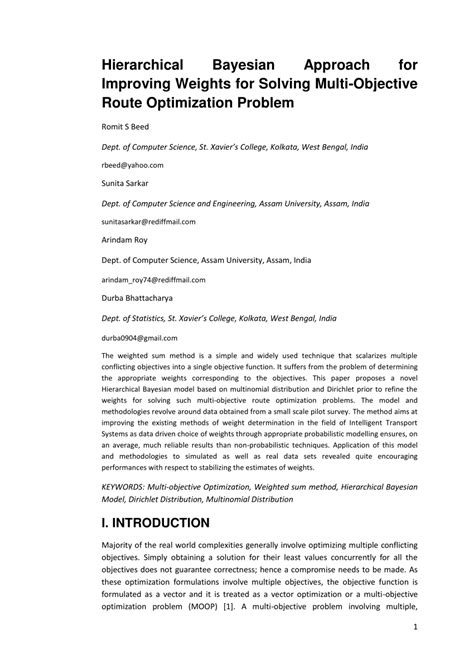 Pdf Hierarchical Bayesian Approach For Improving Weights For Solving Multi Objective Route