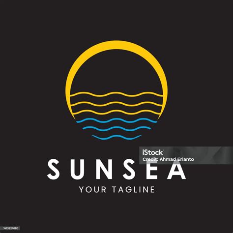 태양과 바다 상징 바다 웨이브 라인과 아이콘 스타일어두운 배경에 0명에 대한 스톡 벡터 아트 및 기타 이미지 0명 강 개념 Istock