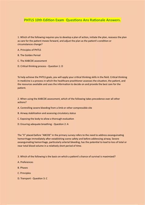 Phtls 10th Edition Self Test 2025 2026 Updated Questions And