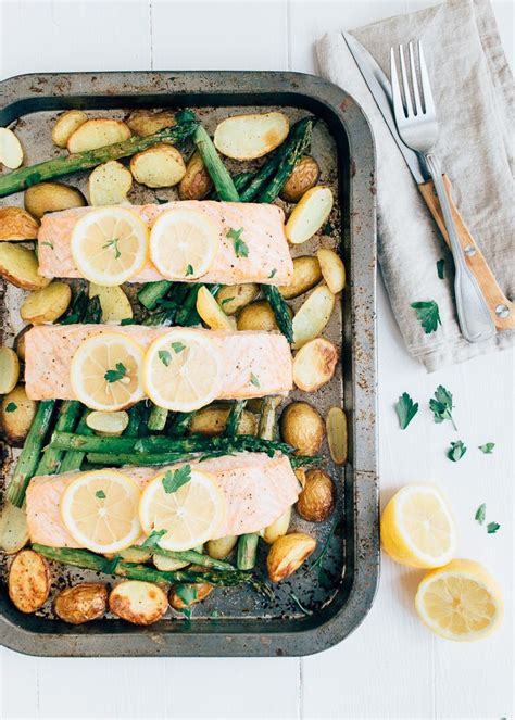 One Tray Oven Baked Salmon With Lemon