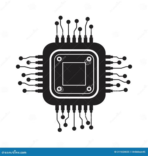 Vector Computer Electronic Chip Black Shape Icon Silhouette Microchip Processor Artificial