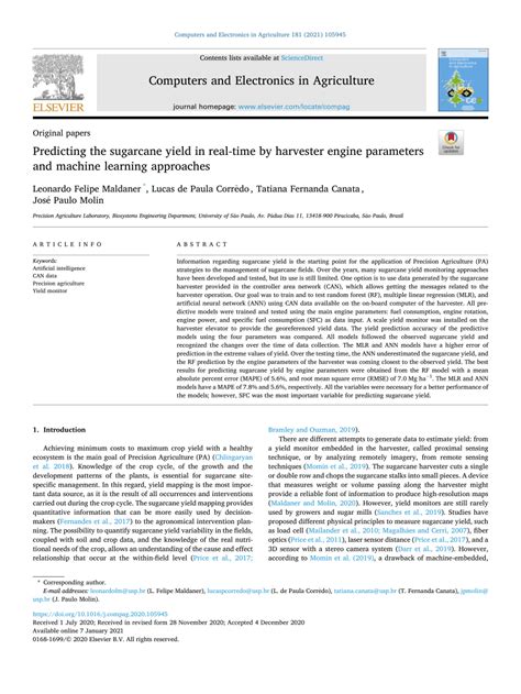 pdf predicting the sugarcane yield in real time by harvester engine