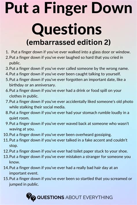 Best Put A Finger Down Questions Embarrassed Edition 2