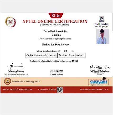 Python Datascience Learningbydoing Certificate Skillbuilding Arjun A