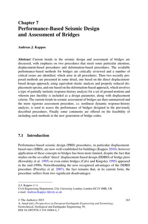 Pdf Performance Based Seismic Design And Assessment Of Bridges