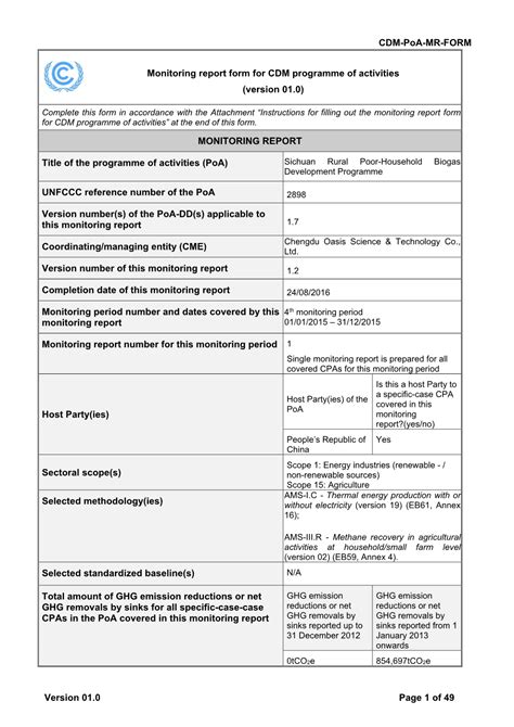 Monitoring Report Form For Cdm Programme Of Activities Version 01 0