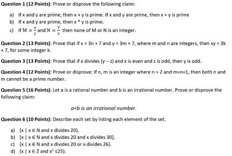 Solved Question 1 12 Points Prove Or Disprove The Chegg Com