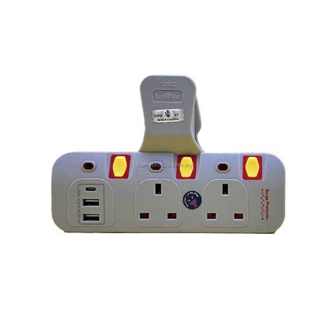 Sunstar Multiple T Adaptor Socket 3way 4way Adaport With 3 1a Usb Type C Port Multiple Extension