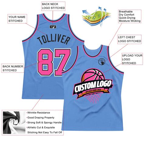 Custom Light Blue Basketball Jersey Pink Black Authentic Throwback