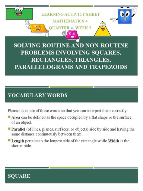 Solving Routine And Non Routine Problems Involving Squares Pdf Area
