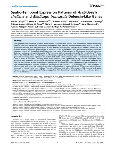 Pdf Spatio Temporal Expression Patterns Of Arabidopsis Thaliana And