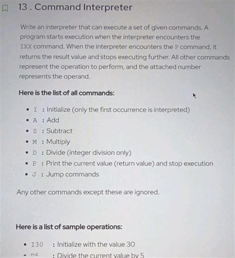 13command Interpreter Write An Interpreter That Can Execute A Set Of Given Commands A Program