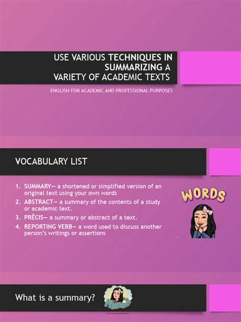 Eapp L3 Use Various Techniques In Summarizing Pdf Instructional Design Abstract Summary
