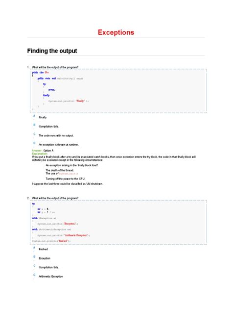 Exceptions Finding The Output Pdf Class Computer Programming Inheritance Object