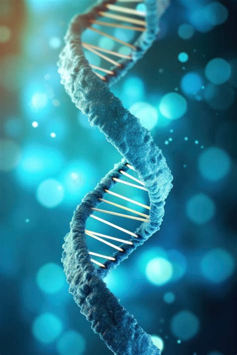 Close Up Of Dna In The Distant Future View Under The Microscope Blue Helix Background Stock