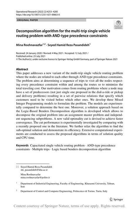 Decomposition Algorithm For The Multi Trip Single Vehicle Routing Problem With And Type