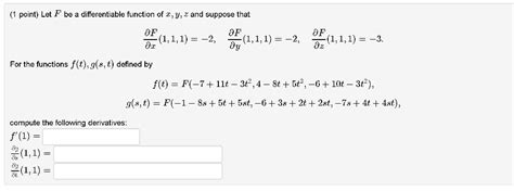 solved 1 point let f be a differentiable function of a