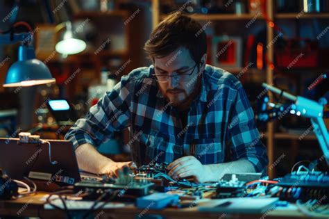 Premium Photo A Male Programmer Creates Robotics An Arduino Board