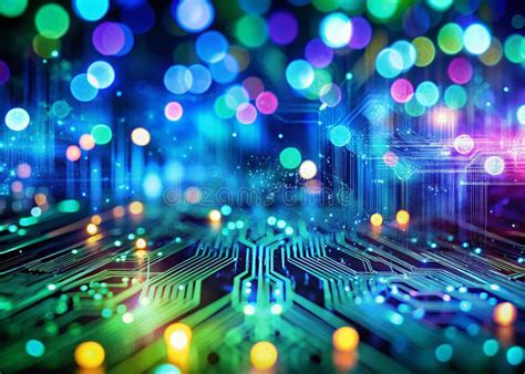 Dynamic Abstract Tech Background Featuring Bokeh Lights Futuristic Data Streams And Glowing