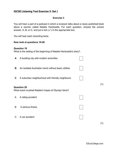 Igcse Esl Listening Exercise 3 Set 2 Teaching Resources