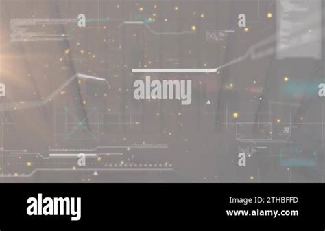 Animation Of Yellow Spots Floating Over Interface With Data Processing