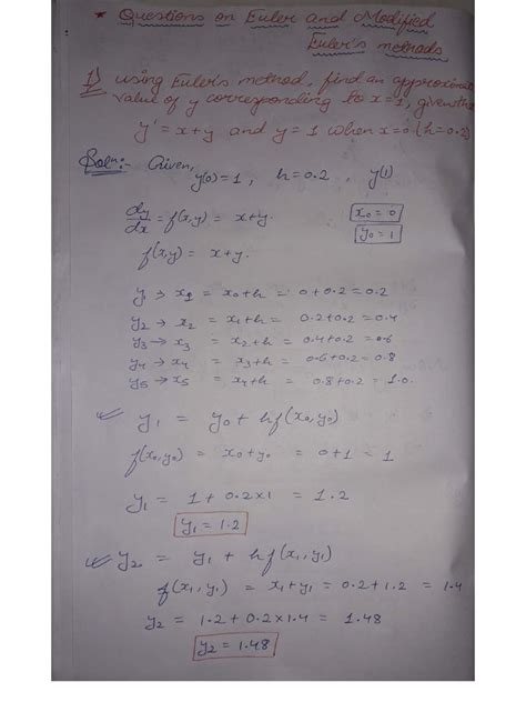 question of euler and modified of euler method pdf