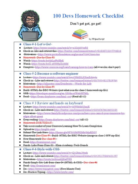 100 Devs Homework Checklist Pdf