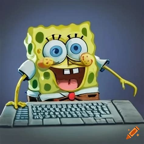 Spongebob In Front Of A Computer On Craiyon