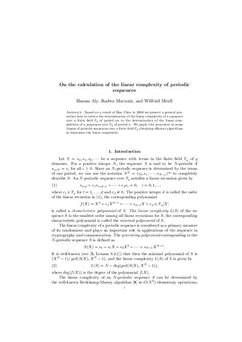 Pdf On The Calculation Of The Linear Complexity Of Periodic Sequences
