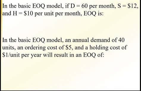 solved in the basic eoq model if d 60 per month s 12