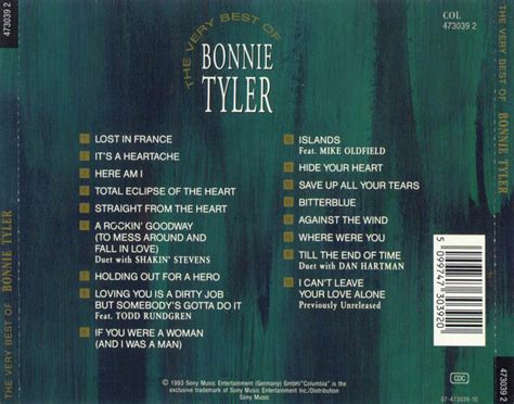 Car Tula Trasera De Bonnie Tyler The Very Best Of Bonnie Tyler Portada