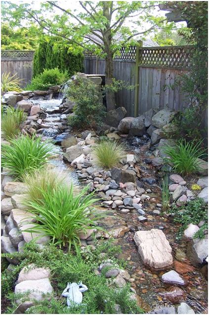 Small Backyard Stream With A Serene Waterfall